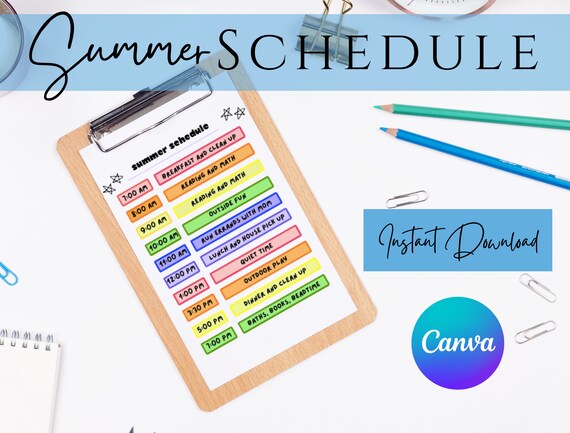 Kid's Daily Summer Schedule Template Instant Download - Etsy
