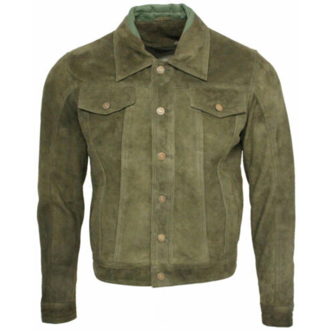 Men's Green Suede Trucker Jacket Handmade Casual Western Trucker Suede ...