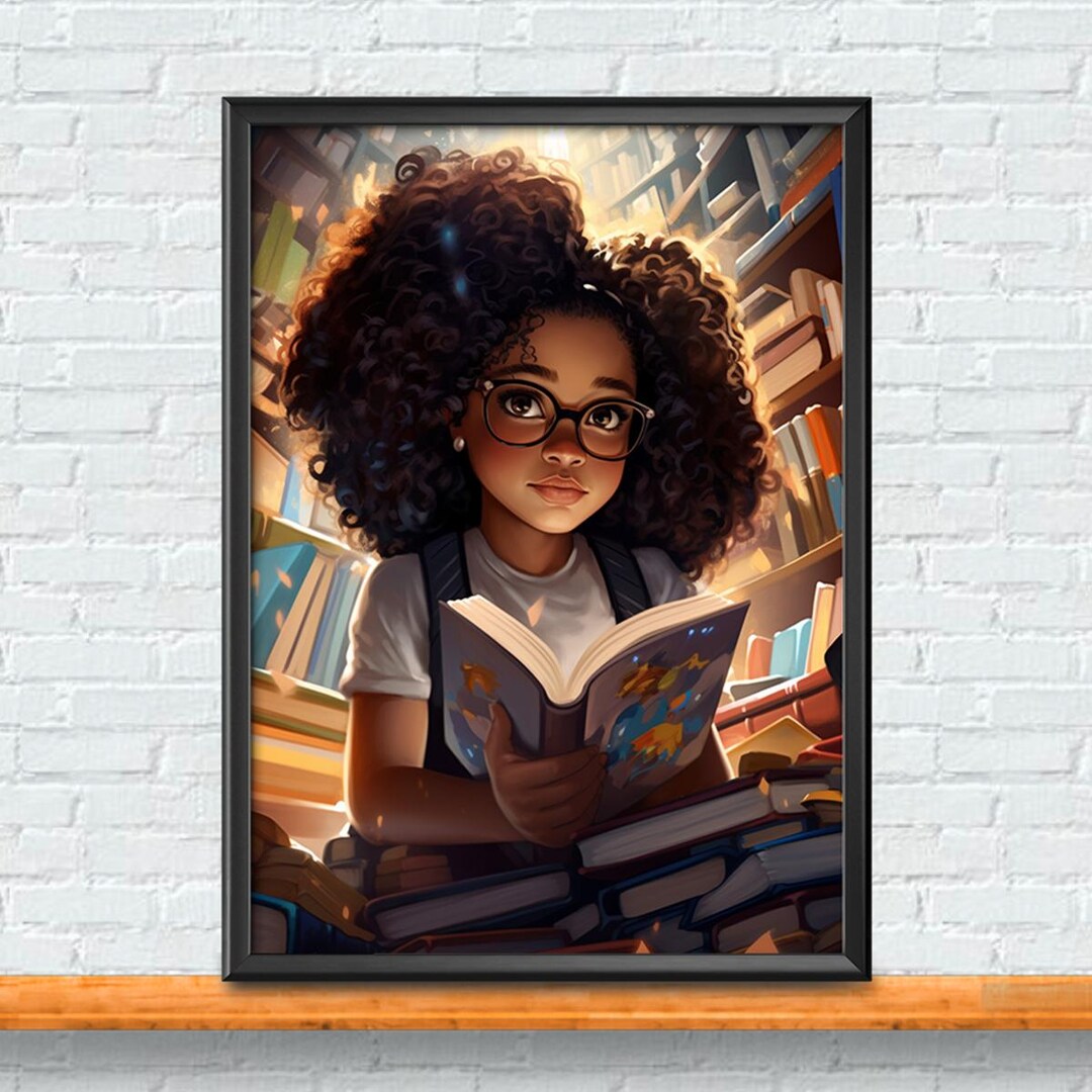 Black Art Black Girl Reading Art Book Themed Art Print African 9687