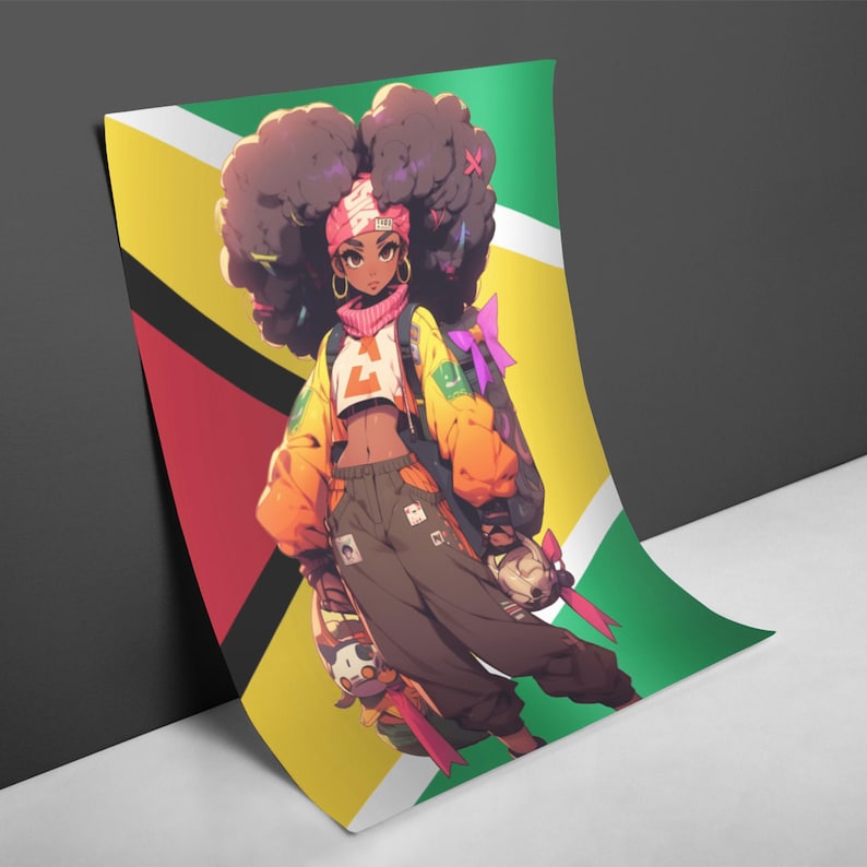 Colorful Afro Anime Girl Art Print | Black Girl Magic (digital Download ...