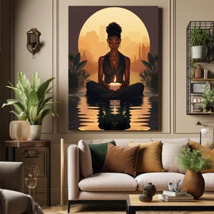 Black Woman Spiritual Wall Art | Black Girl Art | Serene Meditation Art ...