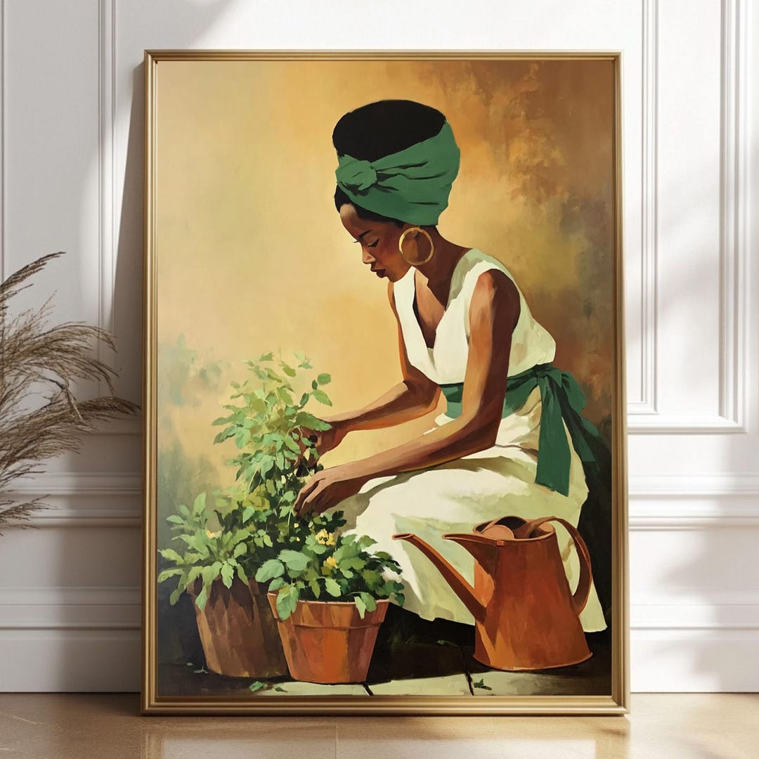 Black Woman Gardening Art Print | Afro Caribbean Garden Wall Art ...