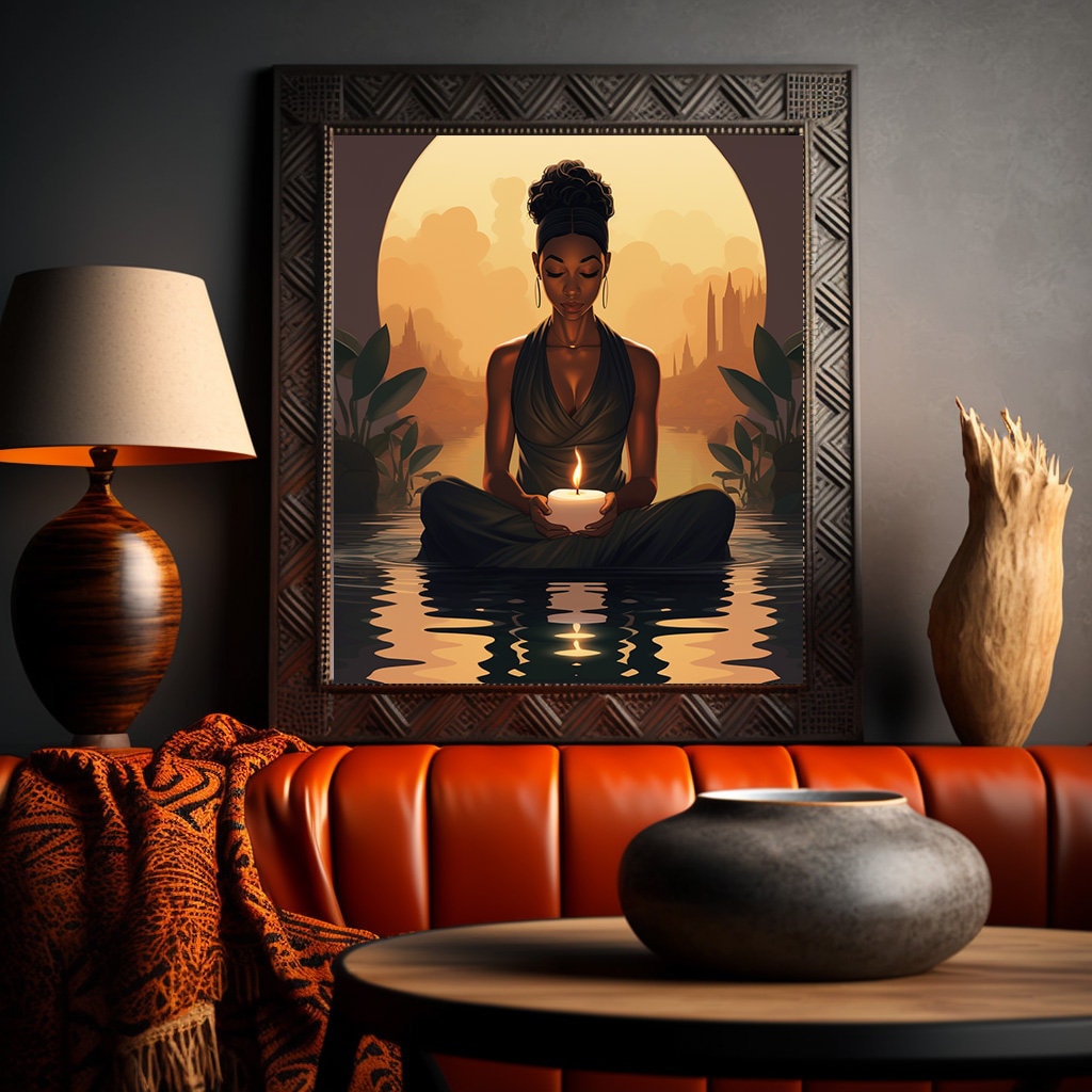 Serene Meditative Black Woman Art Poster Yoga Room Decor Spiritual ...