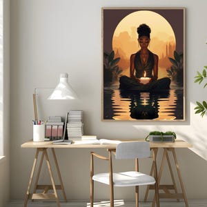 Black Woman Spiritual Wall Art | Black Girl Art | Serene Meditation Art ...