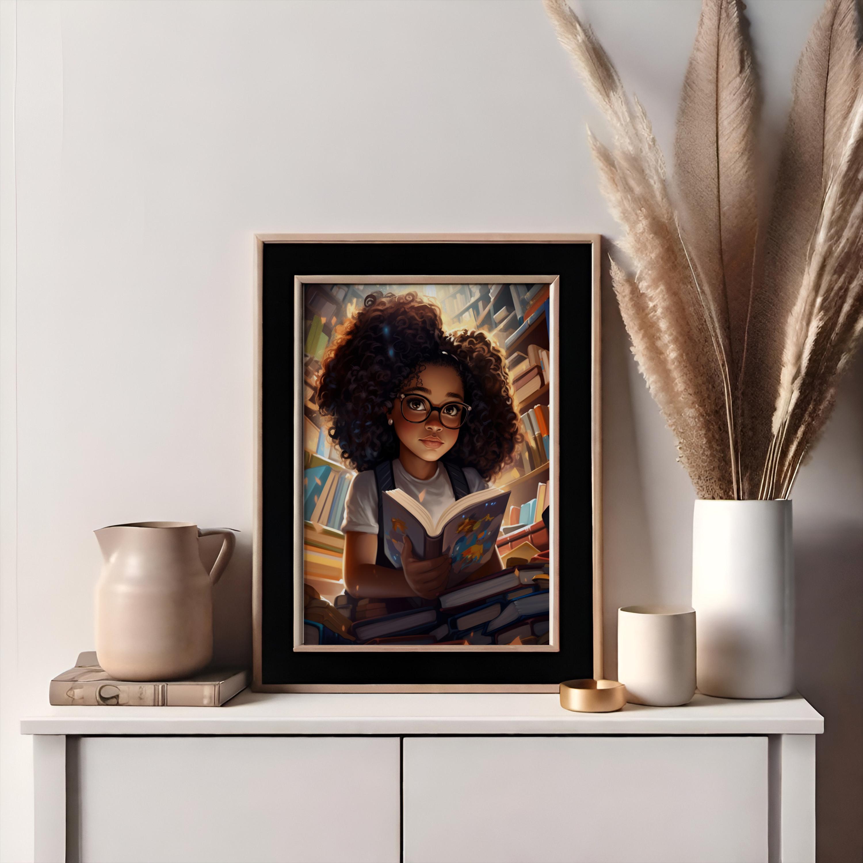 Black Art Black Girl Reading Art Book Themed Art Print African 2545