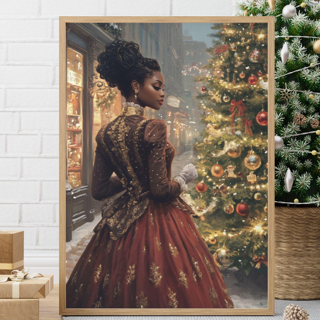 Black Woman Christmas Art Print | Black Girl Victorian Dress | African ...