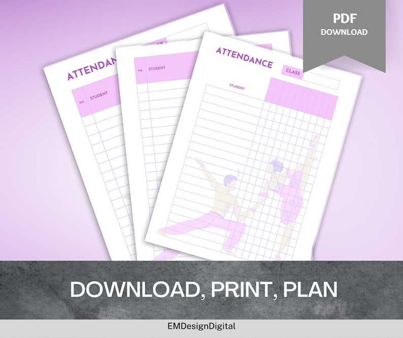 Ballet Class Attendance Sheets: Dance Studio Printable (PDF) - Etsy