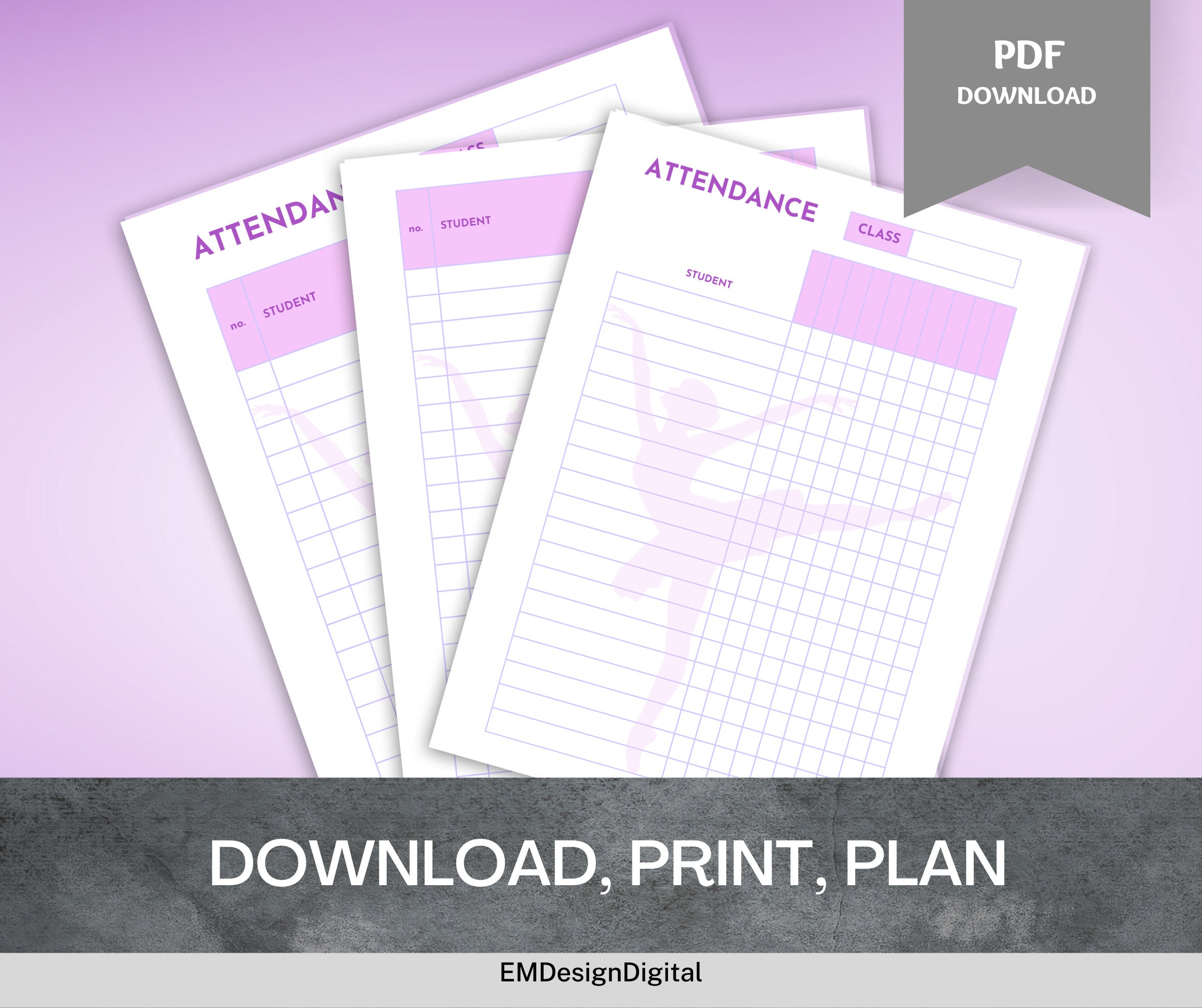 Ballet Class Attendance Sheets: Dance Studio Printable (PDF) - Etsy