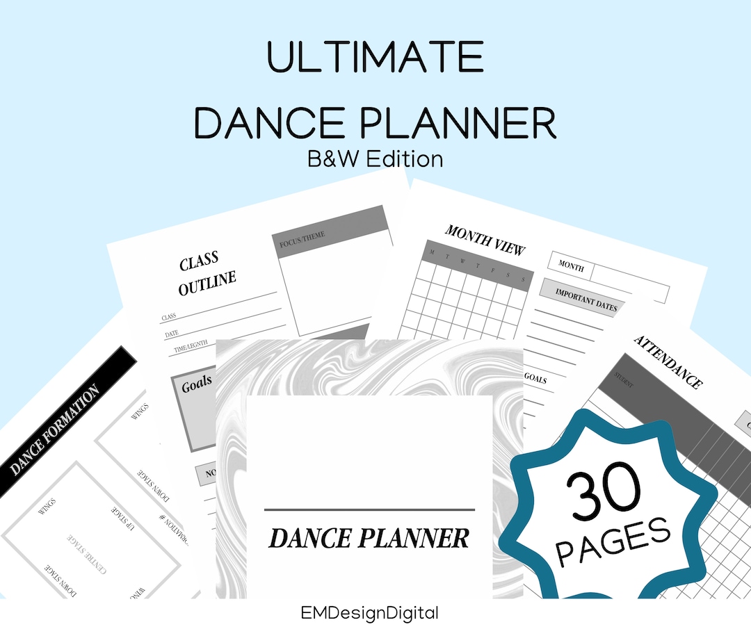 UTLIMATE DANCE PLANNER B&W Bundle for Dance Studio, Dance Teachers ...
