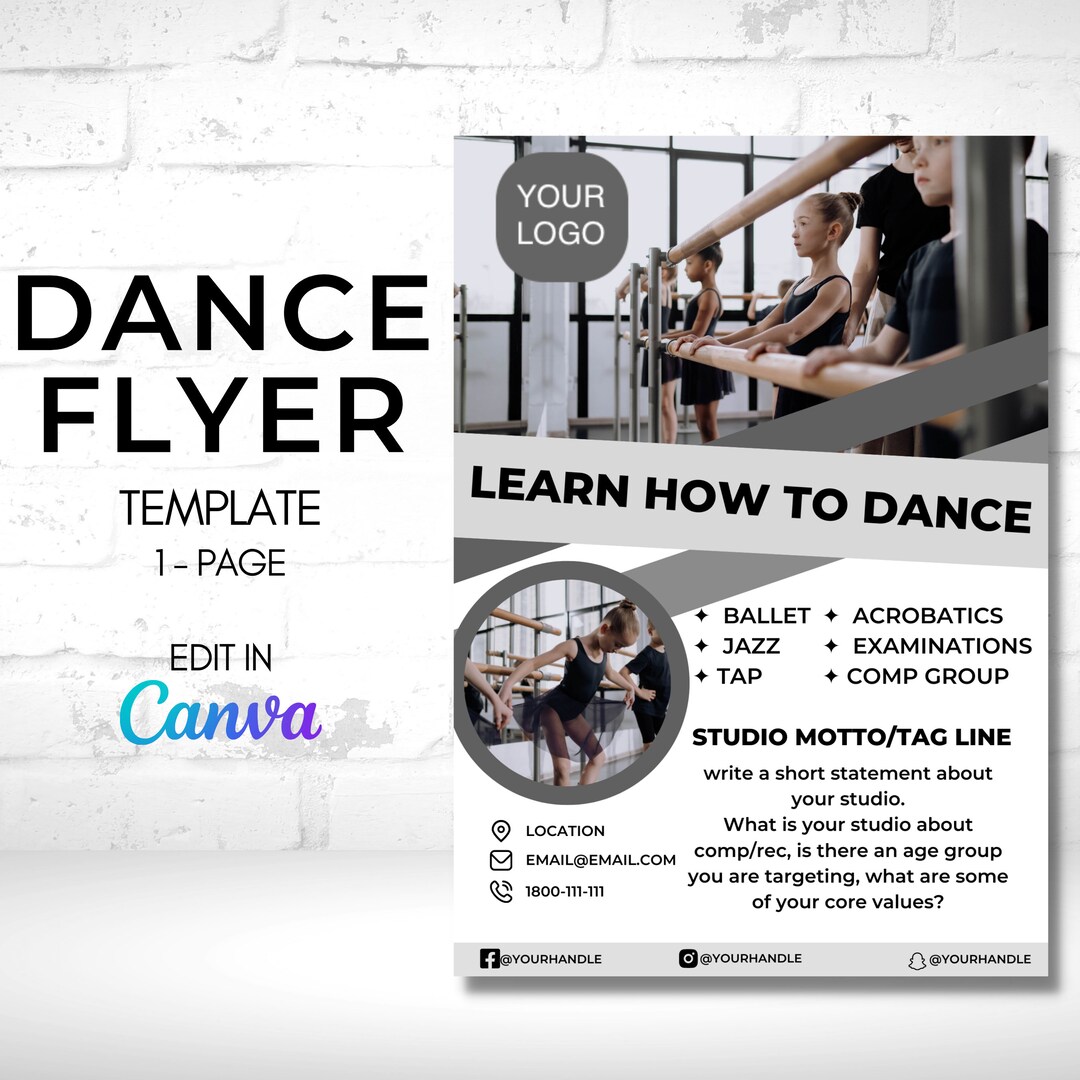 DANCE FLYER Template - Canva Template for Dance, Ballet, Dance Studio ...