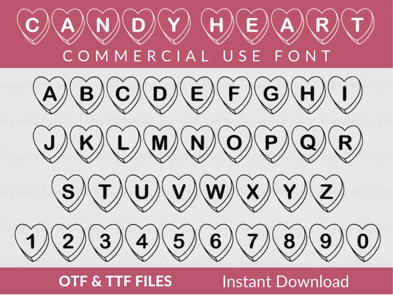 Candy Heart Font Ttf & Otf Conversation Hearts Font Valentine's Day Open Type Font File Digital ...