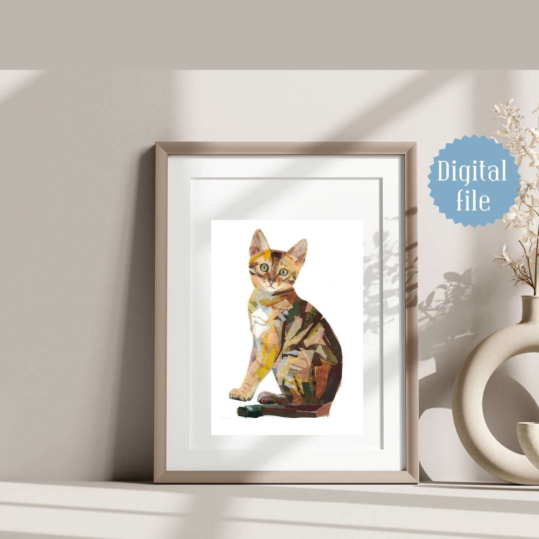 Cat Collage Poster, Wall Art, Hand-drawn, Kitten Artwork, Cats Interior ...