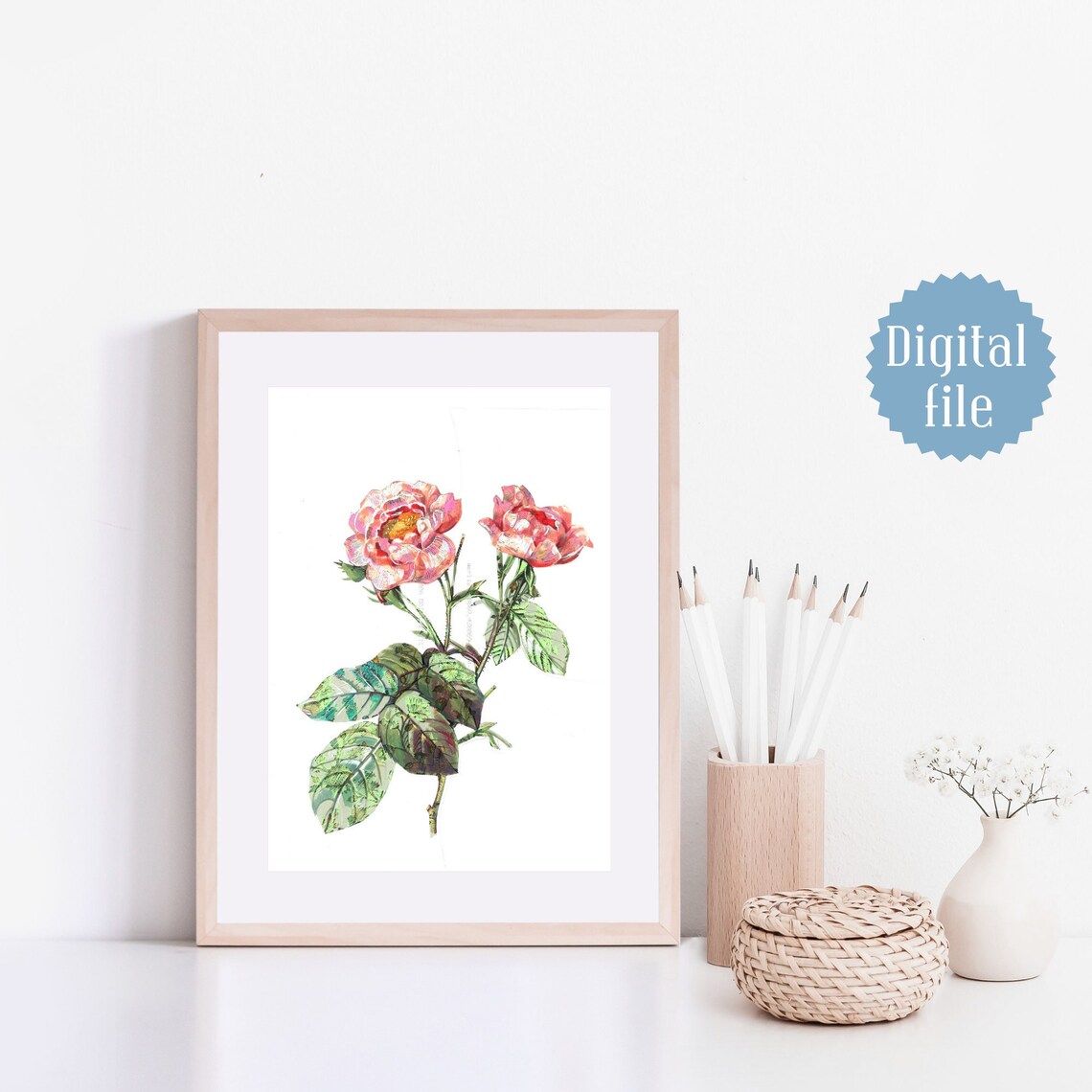 Rose Flower Collage Poster, Hand-drawing Flower Artwork Affiche ...