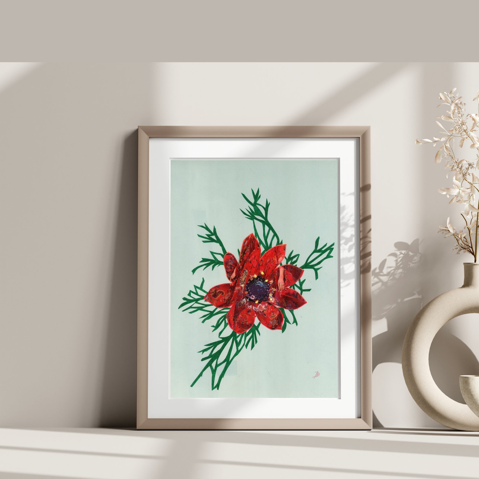 Red Flower Print, Collage Wall Art, Floral Artwork, Floral Interior Art ...