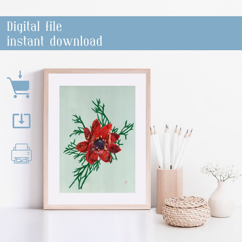 Red Flower Print Collage Wall Art Floral Artwork Floral - Etsy
