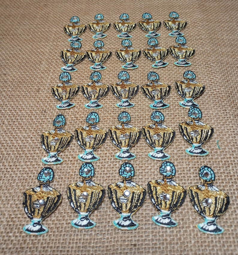 25 Iron on Patches Perfume Bottle Embroidery With Rhinestones 1 X 1.75 ...