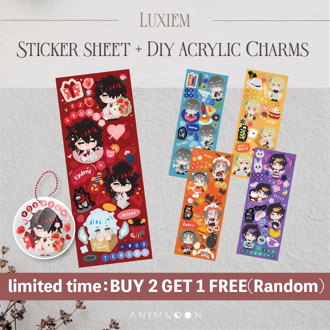 Luxiem Chibi Sticker Sheet & DIY Acrylic Charm Set - Etsy