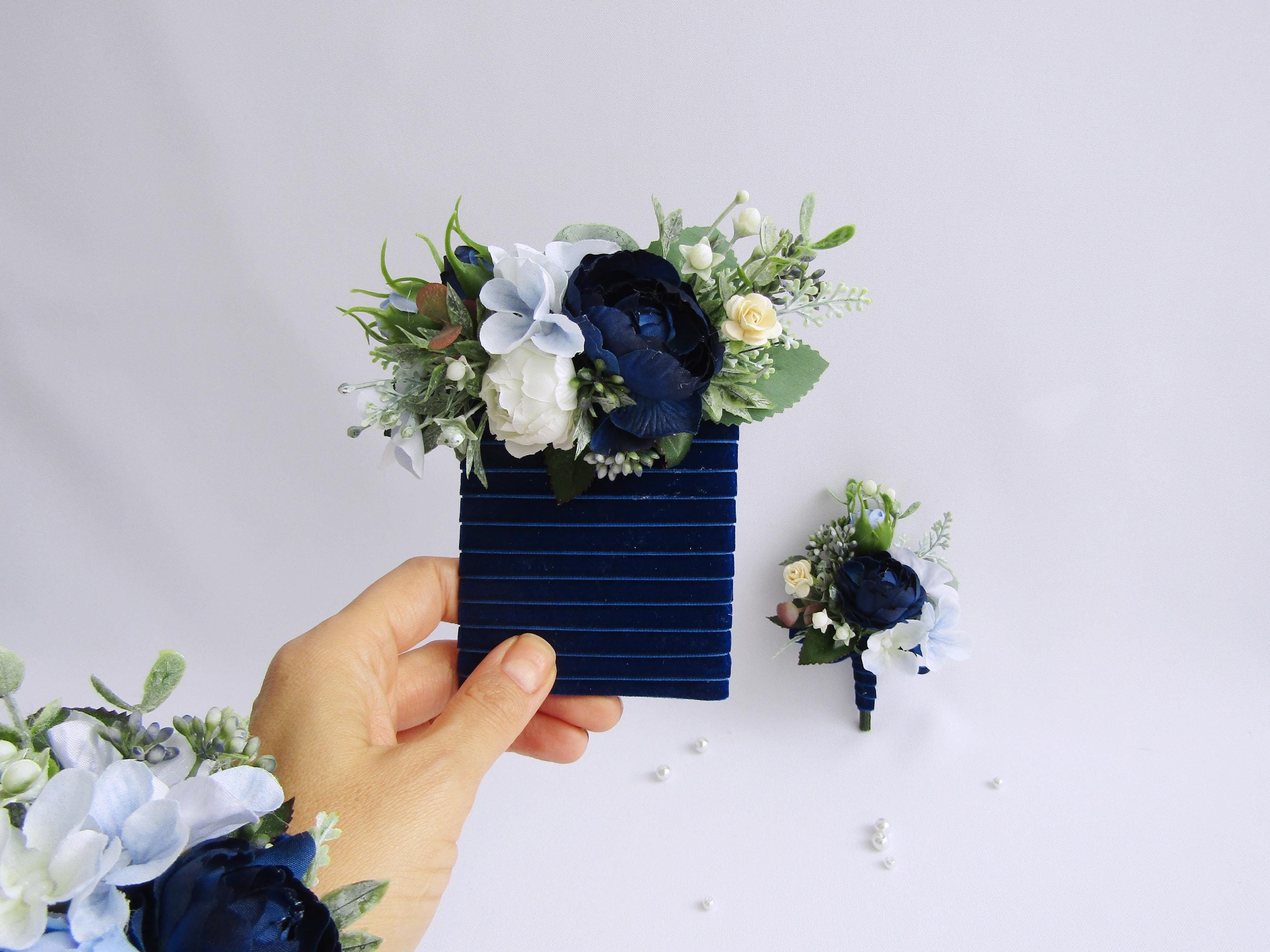 Navy Blue Pocket Boutonniere | Prom Light Blue Floral Buttonhole | Men ...