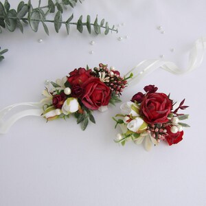 Red Boutonniere and Corsage Set, Prom Corsage Red Rose, Bridal Flower ...