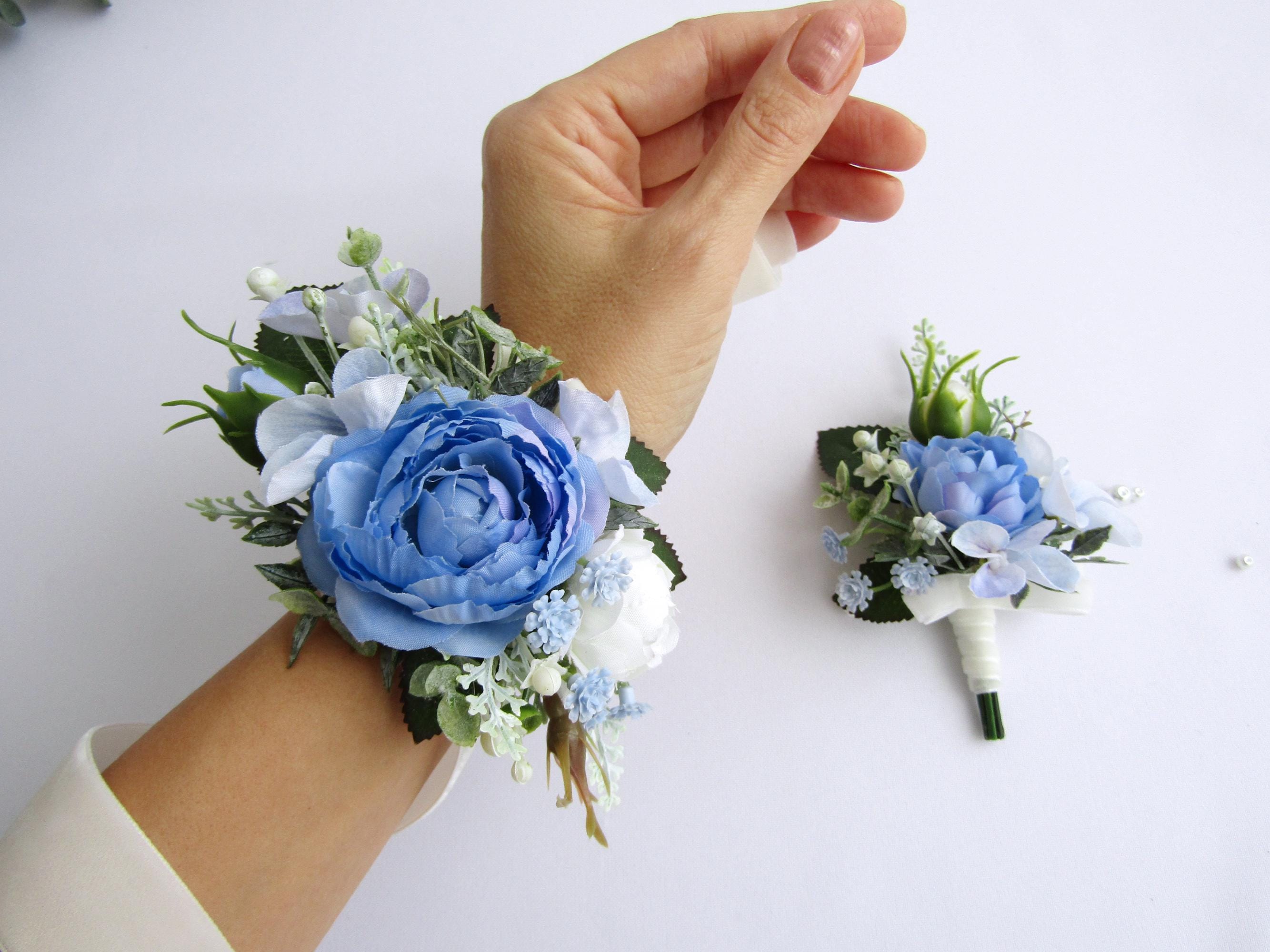 Corsage and Boutonniere Light Blue, White and Light Blue Rose ...