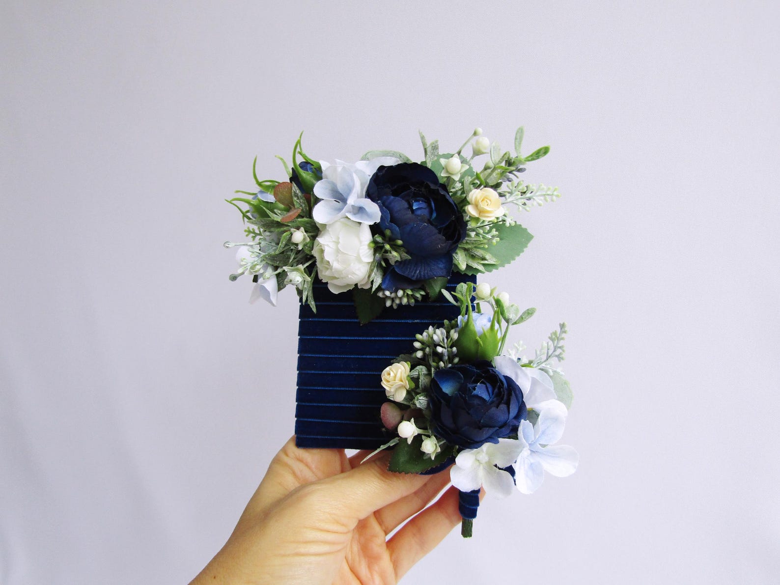 Navy Blue Pocket Boutonniere | Prom Light Blue Floral Buttonhole | Men ...