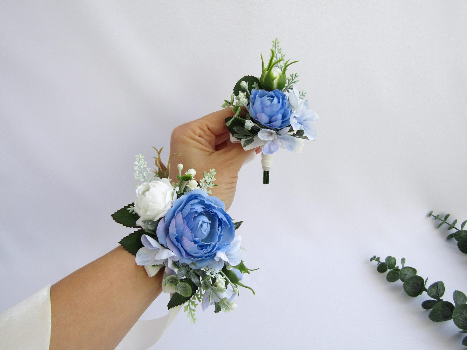 Corsage and Boutonniere Light Blue, White and Light Blue Rose ...