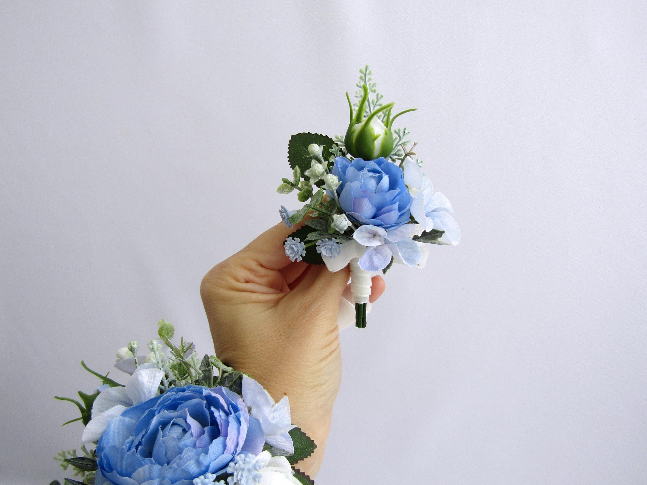 Corsage and Boutonniere Light Blue, White and Light Blue Rose ...