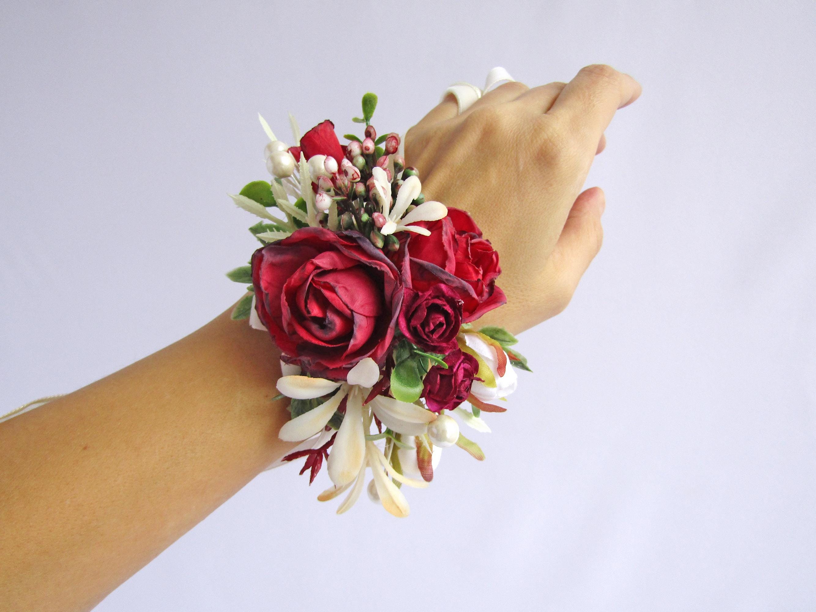 Red Ivory Boutonniere and Corsage Set, Prom Wrist Corsage, Red Flower ...