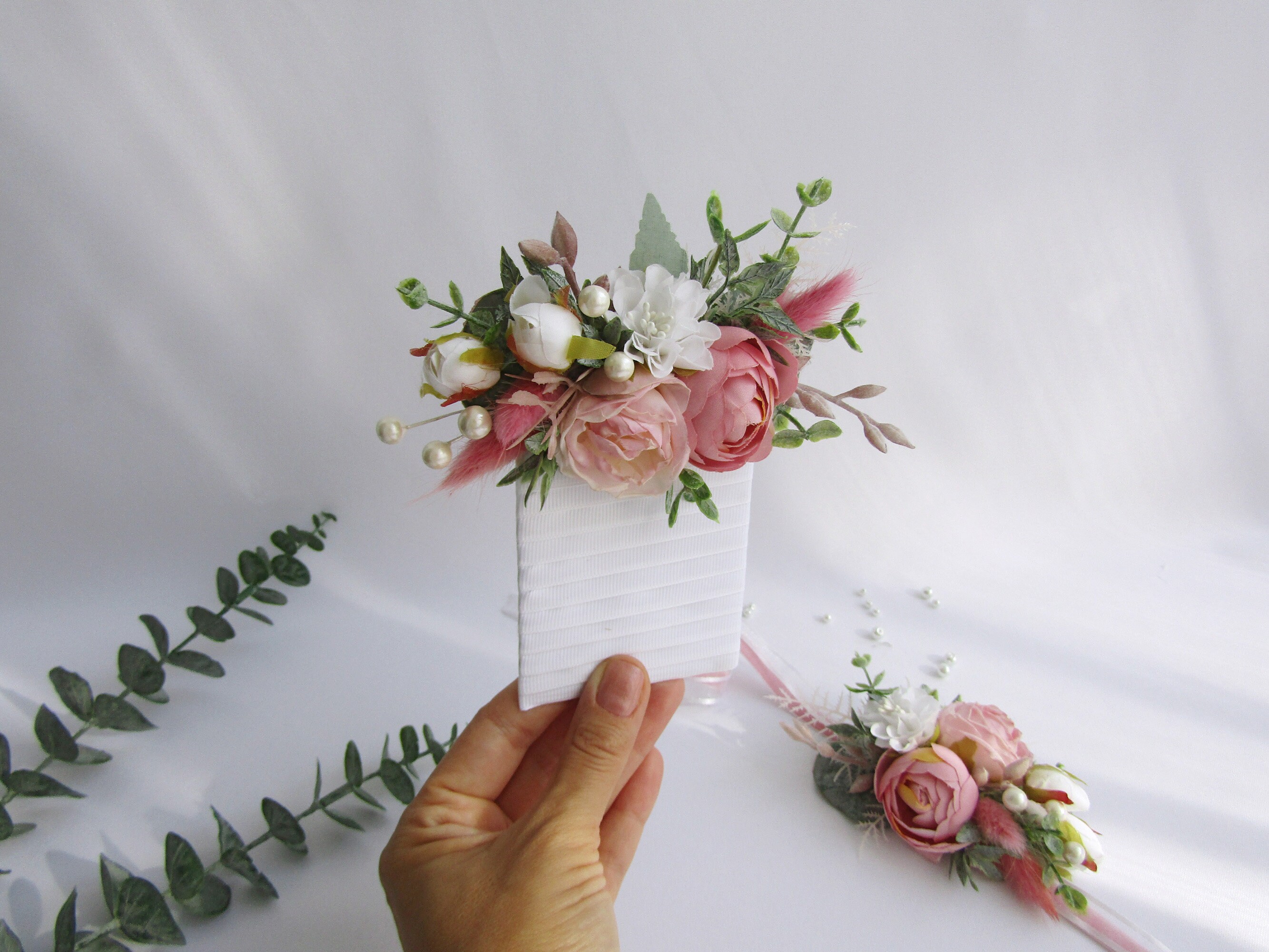 Blush Pink Pocket Boutonniere, White Pocket Boutonniere, Blush Flower ...