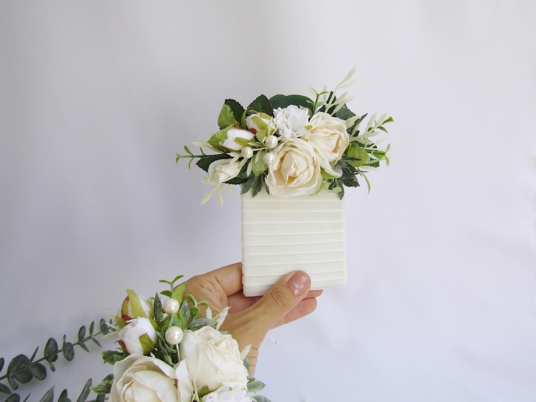 White Ivory Pocket Boutonniere | Groom Suit Pocket Flowers | Groomsmen ...