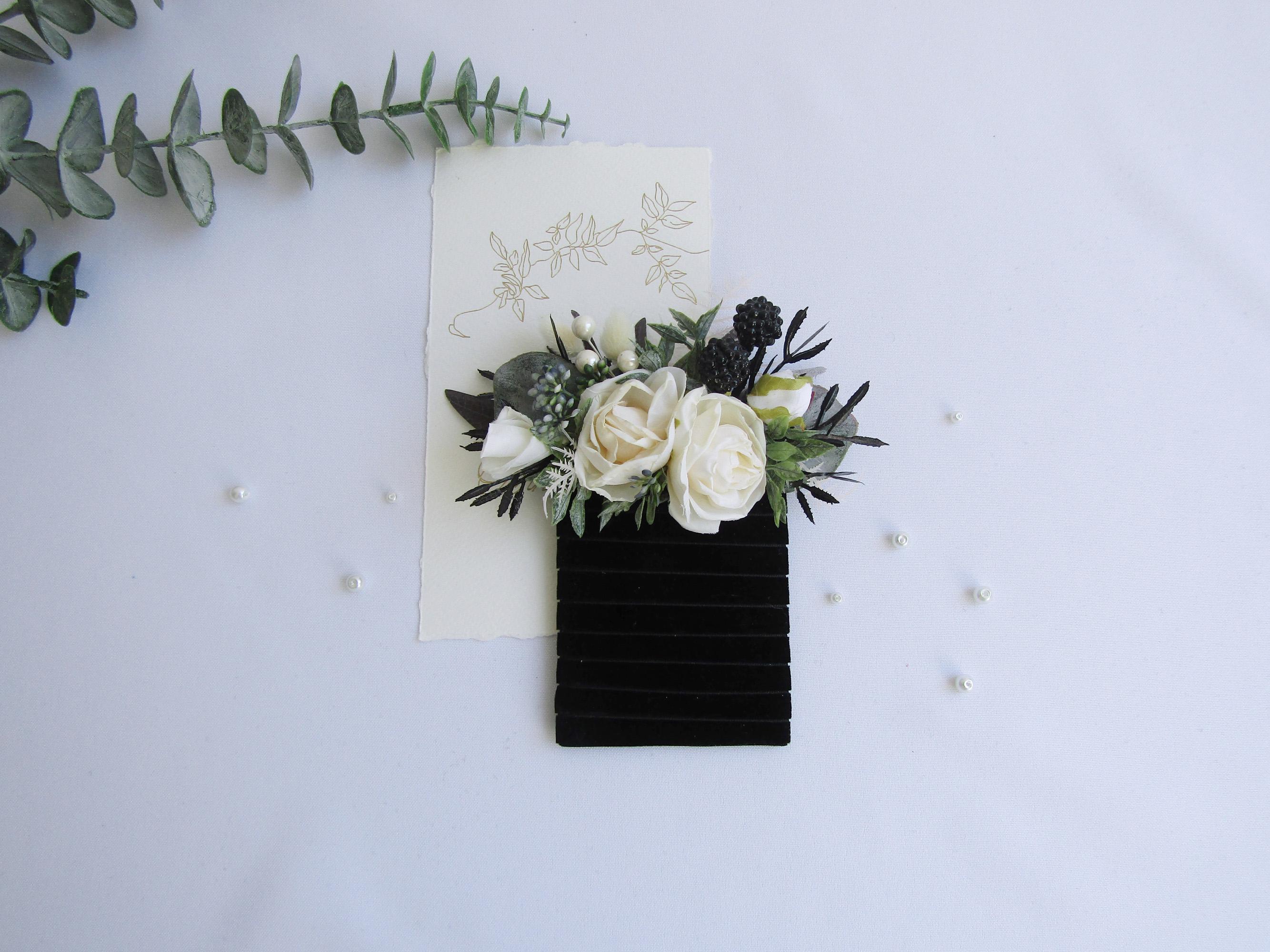 Black White Pocket Boutonniere | Prom Floral Buttonhole | Groom Pocket ...