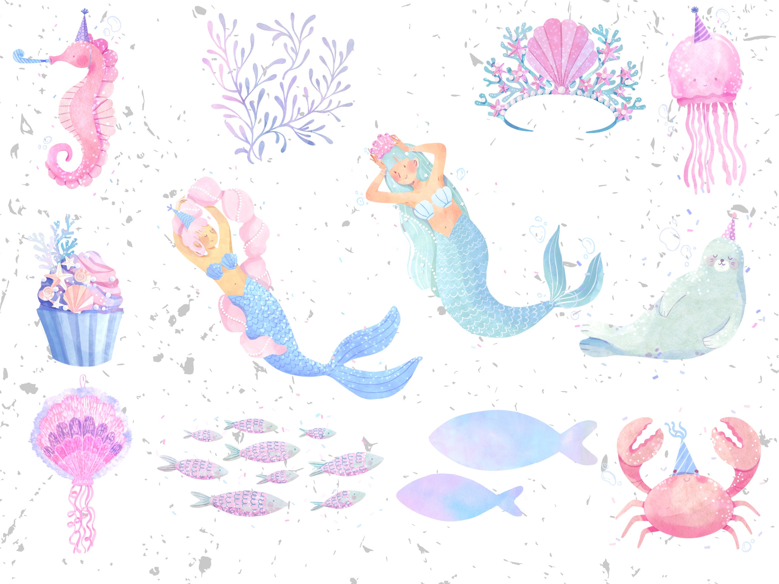 Under the Sea Mermaid Png Bundle, Mermaid Birthday Party Clipart ...