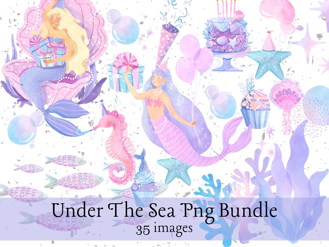 Under the Sea Mermaid Png Bundle, Mermaid Birthday Party Clipart ...