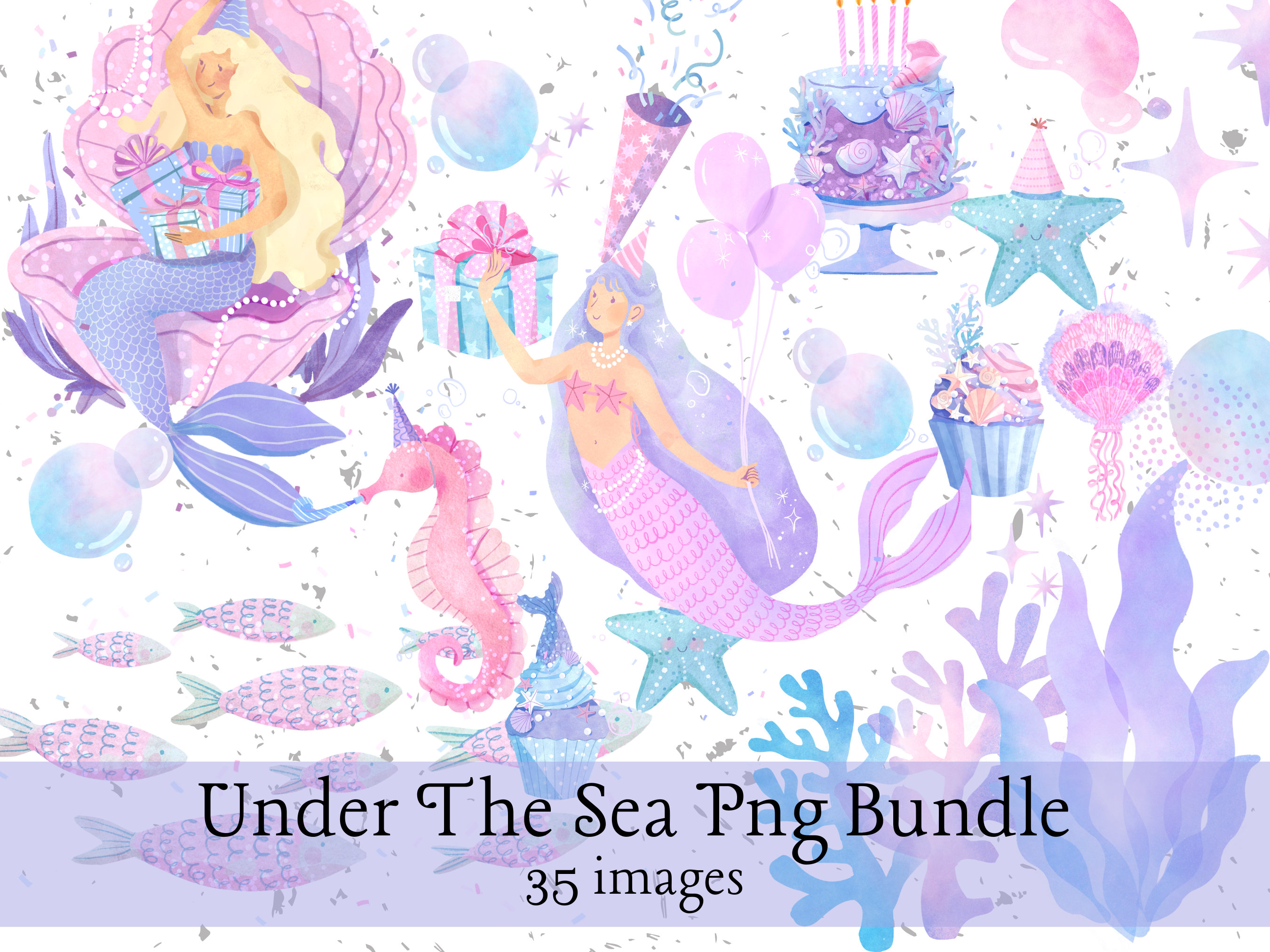 Under the Sea Mermaid Png Bundle, Mermaid Birthday Party Clipart ...