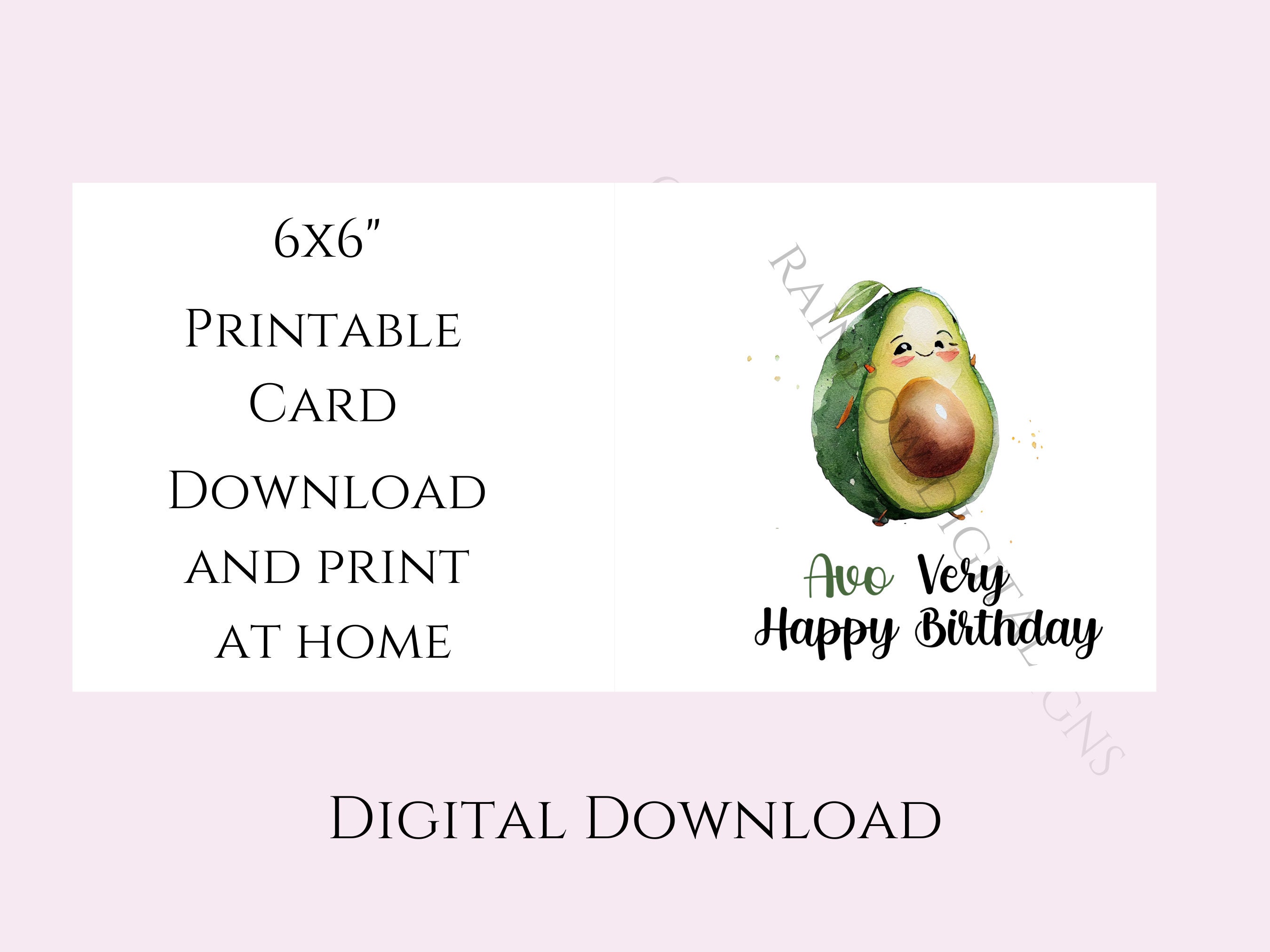 Cute Avocado Printable Birthday Card, Instant Download, 6x6 Square DIY ...