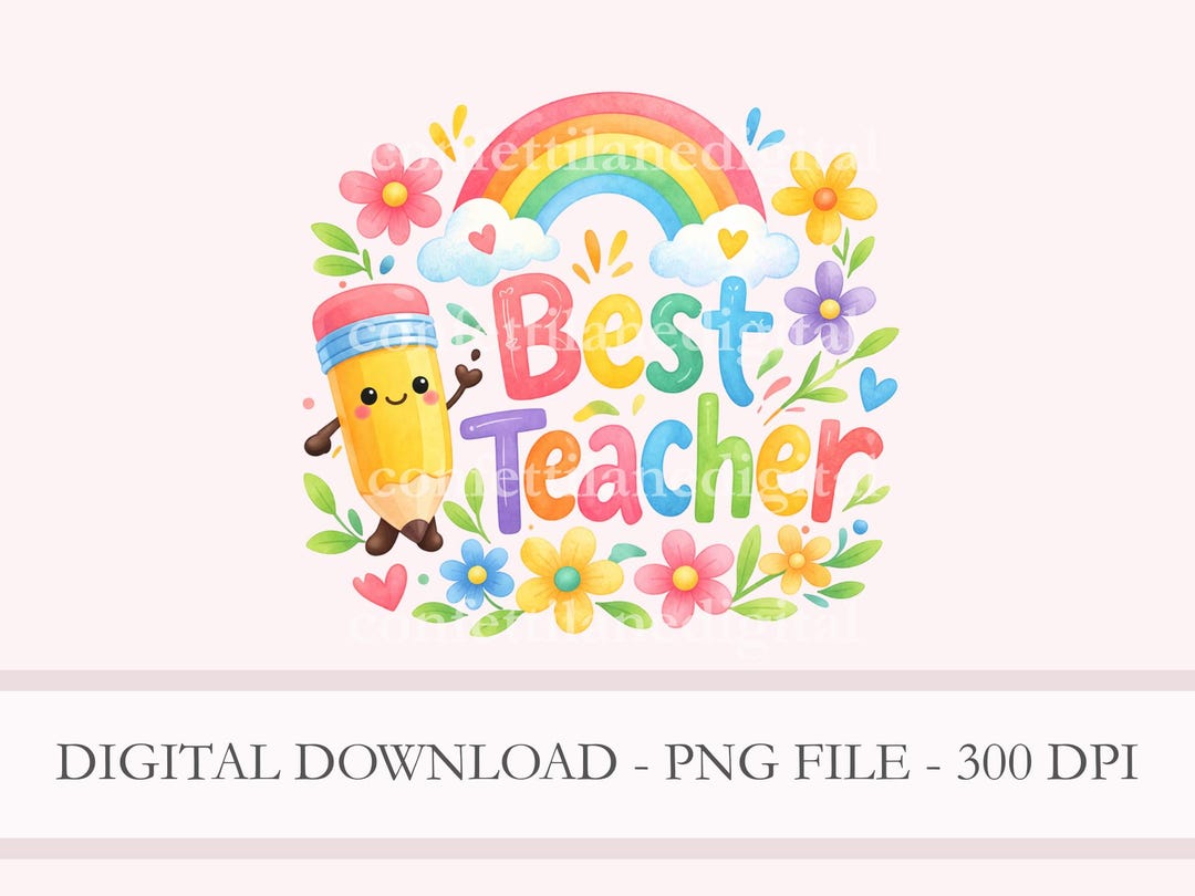 Best Teacher PNG Clipart, Rainbow Teacher Design, Cute Pencil ...