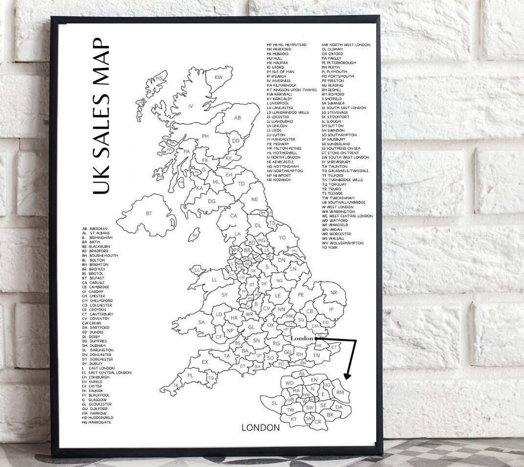 Printable UK Sales Tracker Colour in Map UK Postcode PDF Map | Etsy ...