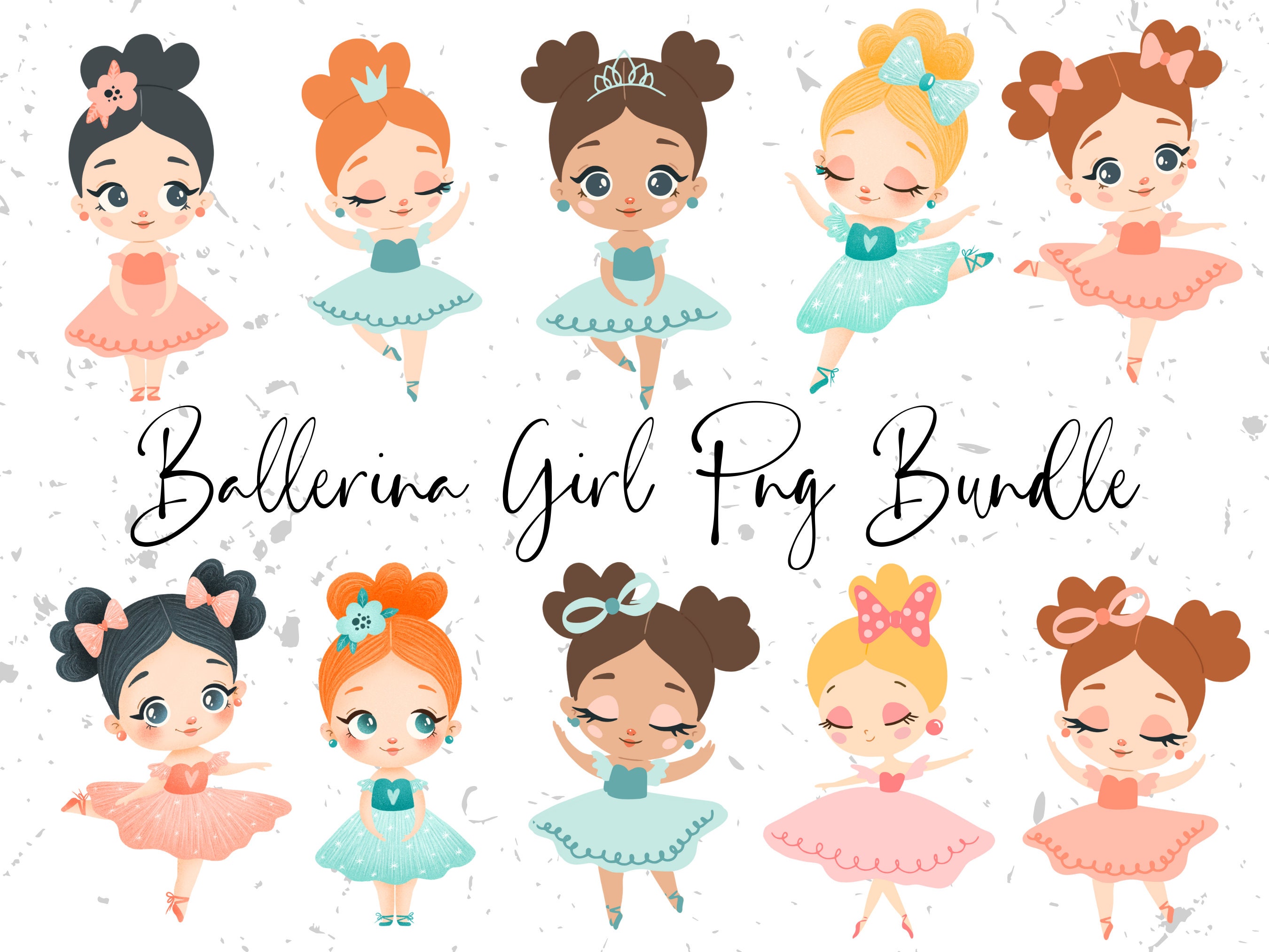 Cute Ballerina Girl Png Bundle, Different Hair Colour Ballerina Clipart ...