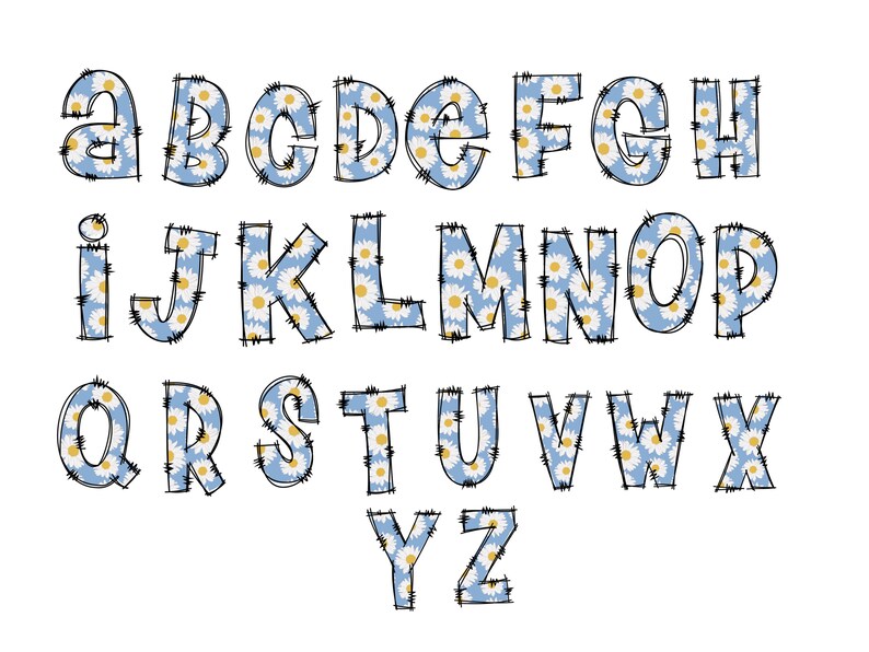 Daisy Doodle Alphabet PNG Hand Drawn Alphabet Daisy Flower - Etsy