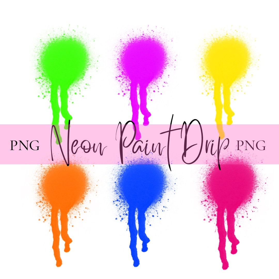 Neon Spray Print Drip PNG Bundle, Neon Splat, Clipart, Fluorescent ...