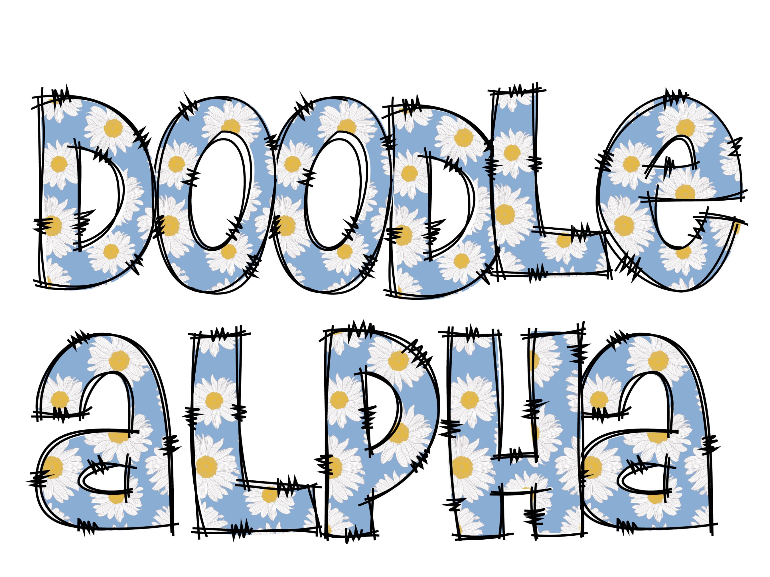 Daisy Doodle Alphabet PNG, Hand Drawn Alphabet, Daisy Flower Pattern ...