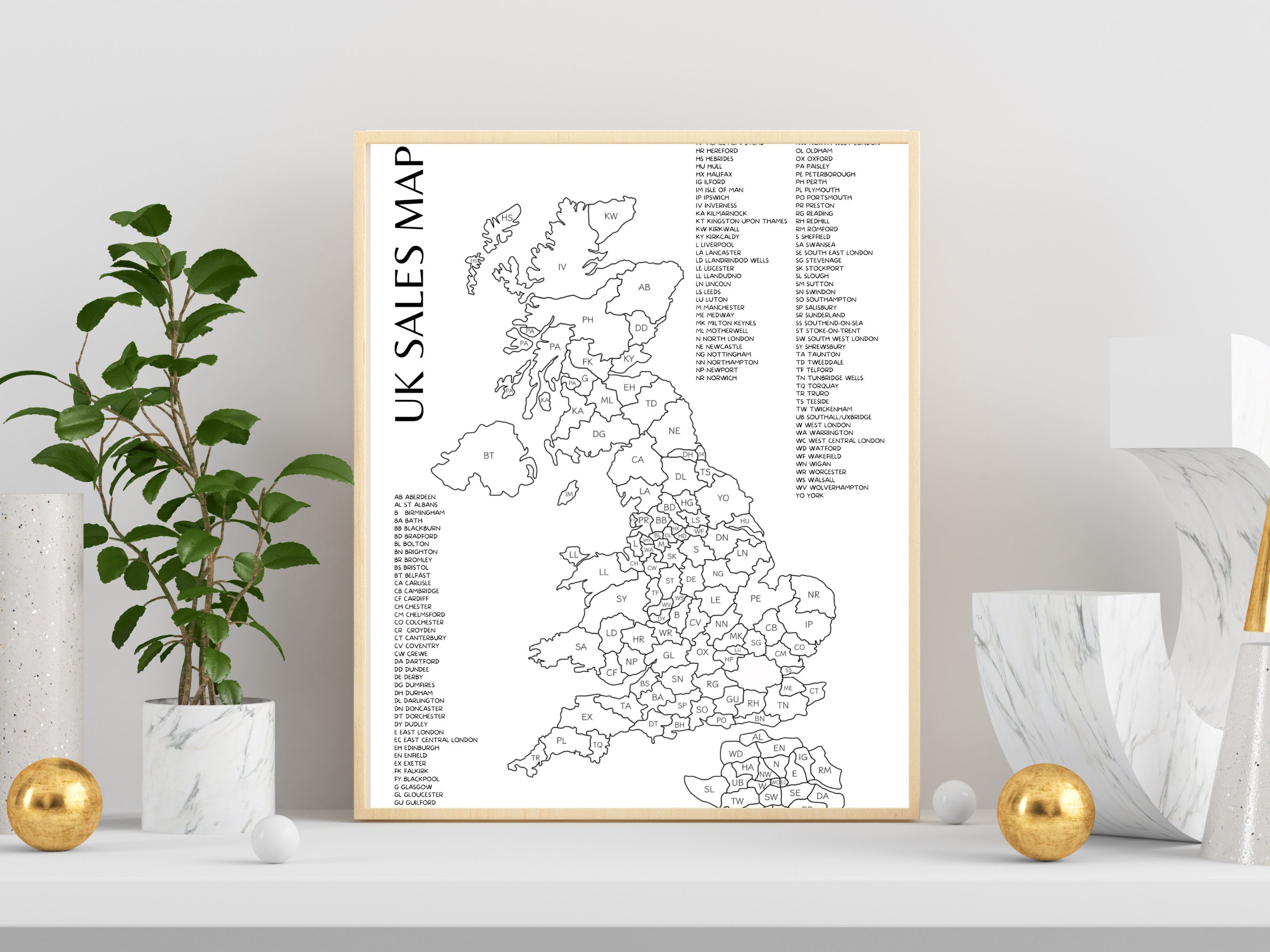 Printable UK Sales Tracker Colour in Map, UK Postcode PDF Map, Small ...