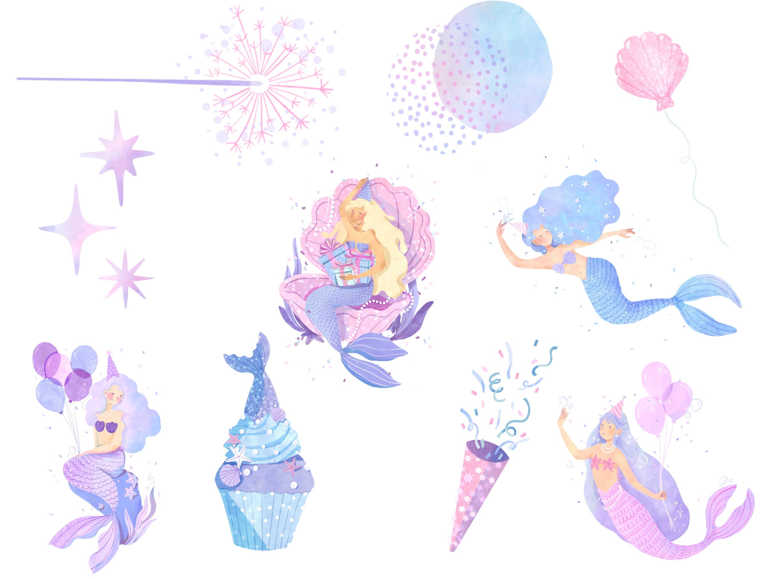 Under the Sea Mermaid Png Bundle, Mermaid Birthday Party Clipart ...