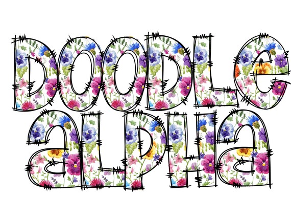 Flower Doodle Alphabet Png Floral Font Hand Drawn Letters | Etsy