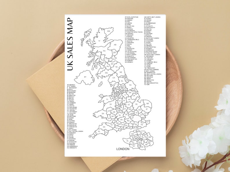 Printable UK Sales Tracker Colour in Map, UK Postcode PDF Map, Small ...
