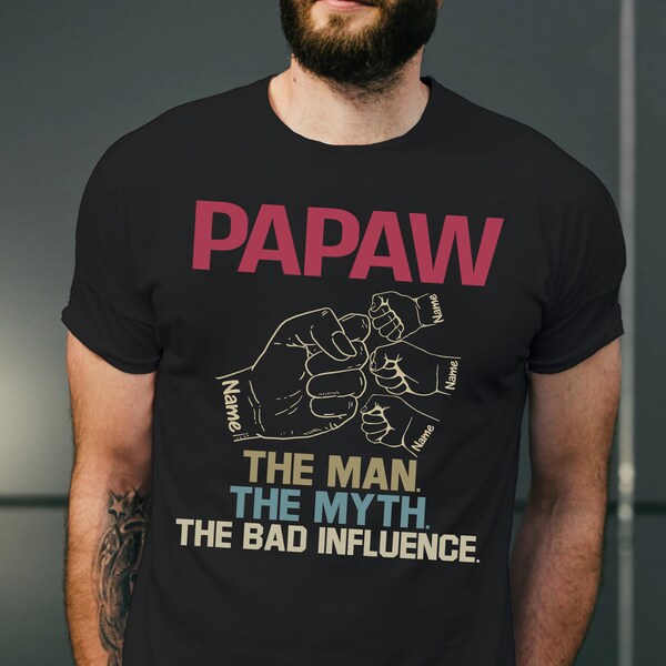 Papaw Shirt With Grandkids Names and Fist - Etsy