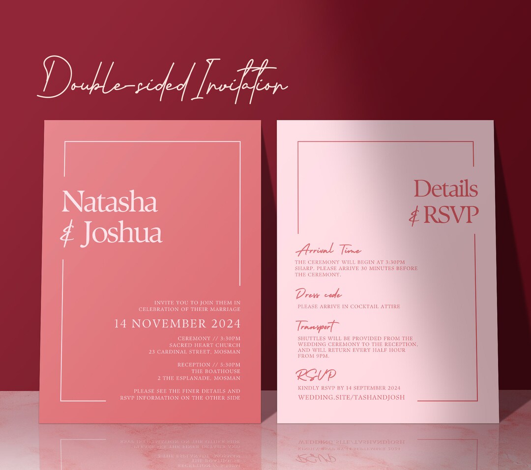 Rose Quartz Border Detail Wedding Invitation - Etsy