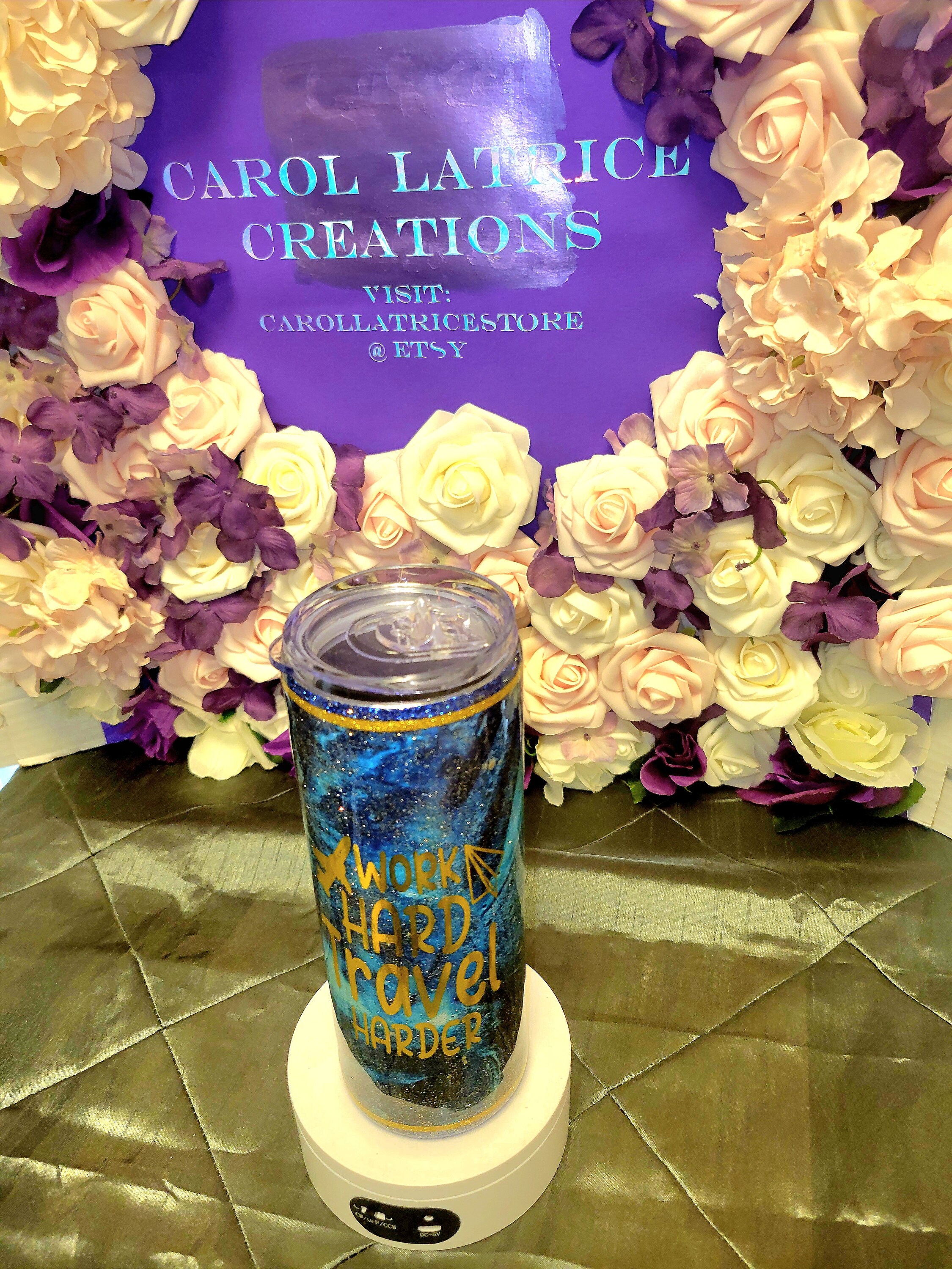 Blue Marble Tumble "work Hard Travel Harder " *ready to Ship Unless ...