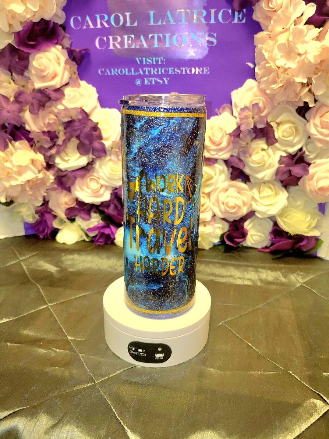 Blue Marble Tumble "work Hard Travel Harder " *ready to Ship Unless ...