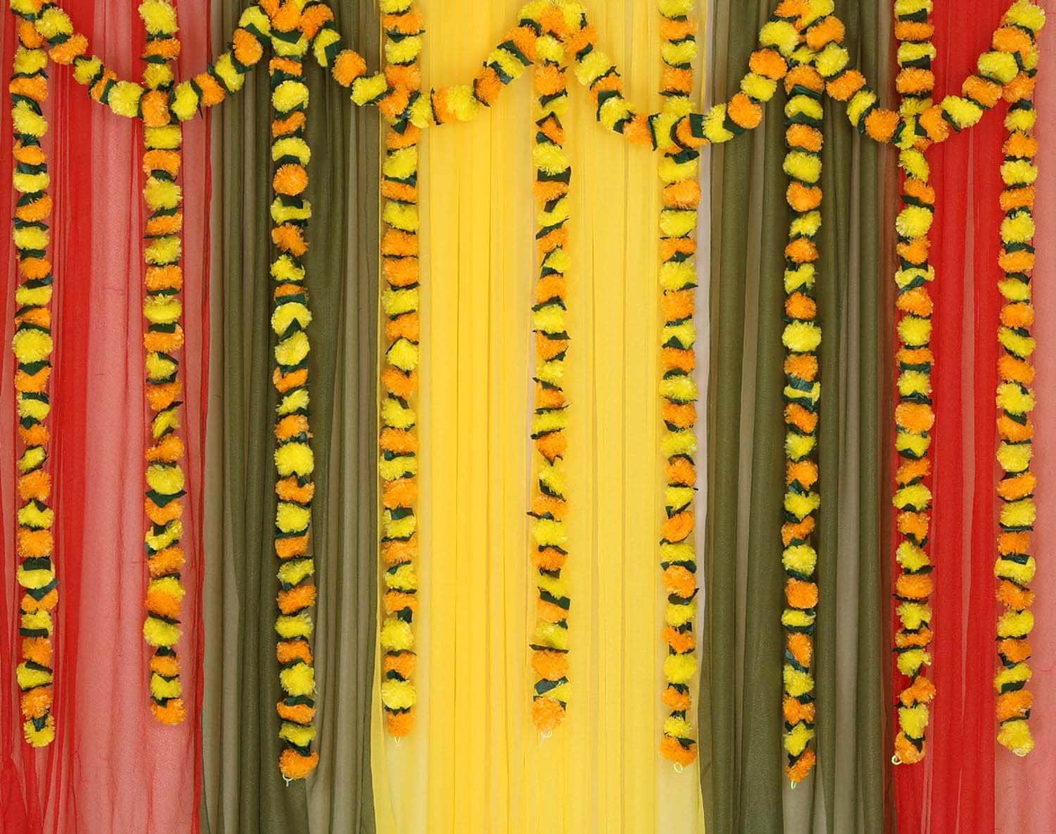 Indian 5 PC 5 Feet Long Strands Artificial Marigold Flowers With ...